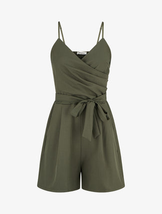 Vloeiende jumpsuit met fijne bandjes - Kaki | Inspee