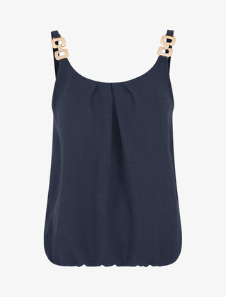 Effen top met bi-materiaal bandjes - Marineblauw | Inspee
